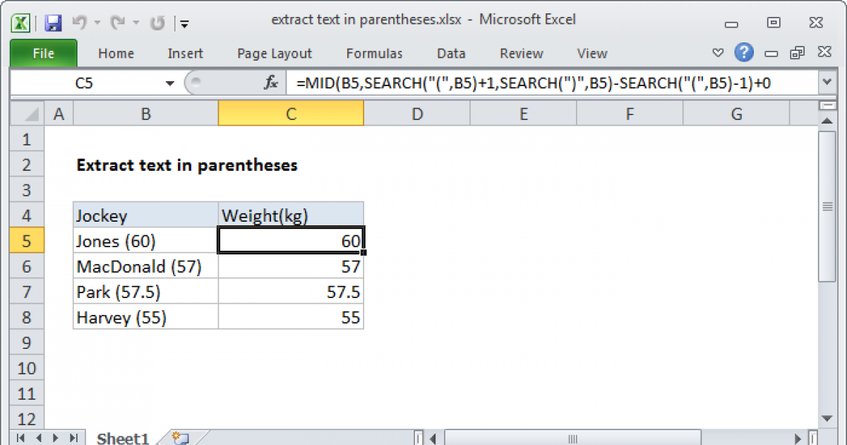 Extract Text Between Parentheses Excel Formula Exceljet